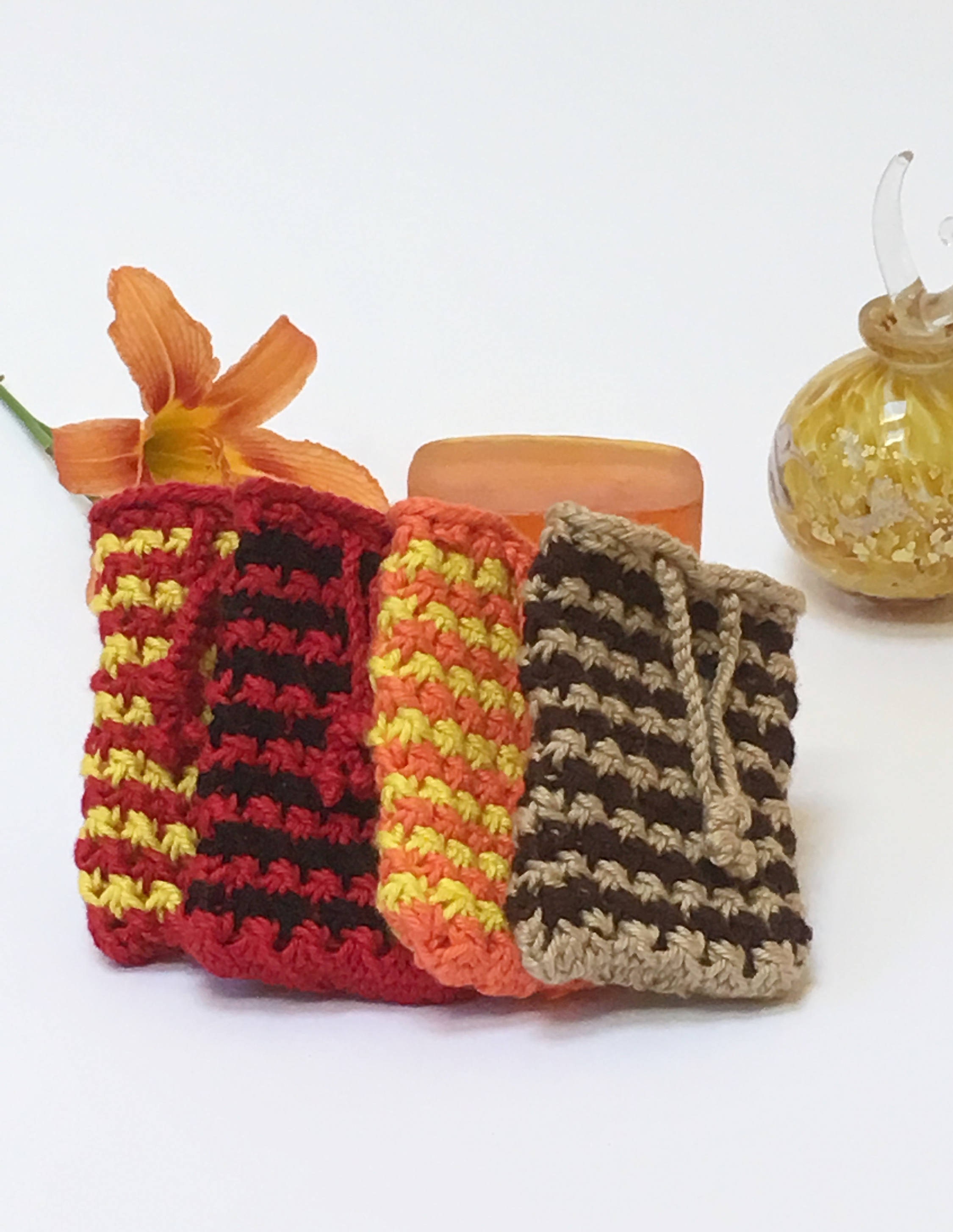 Set of 4 Colorful Soap Sachets, Knit Soap Bags in a Variety of Colors ...