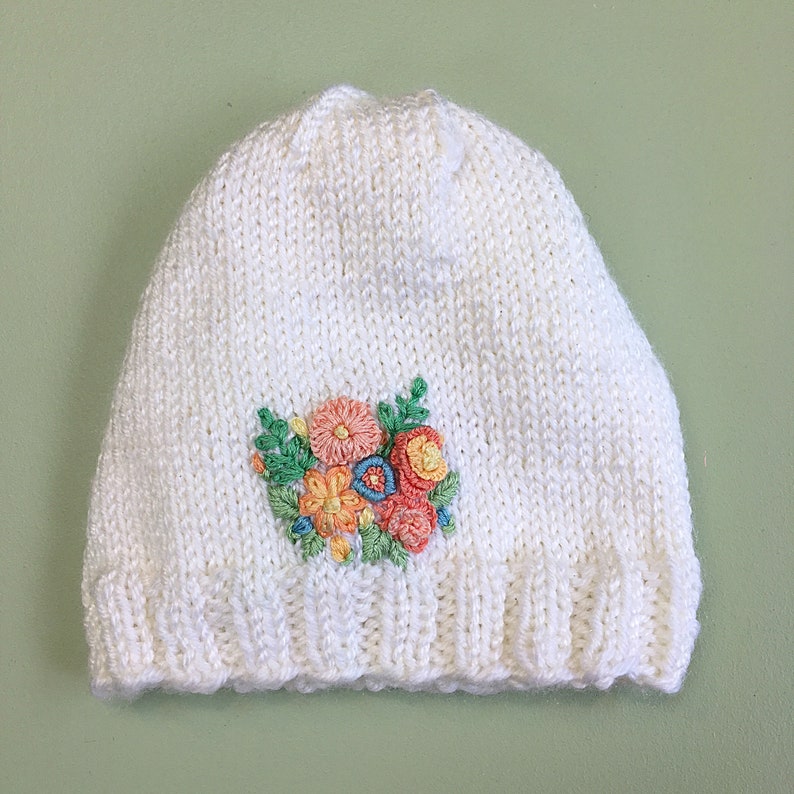 Baby Girl Flower Hat Knit and Embroidered, Newborn Floral Hat for Girl ...
