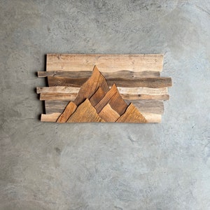 Reclaimed Wood Art, Mountain Landscape, Rustic Decor, Handcrafted ...