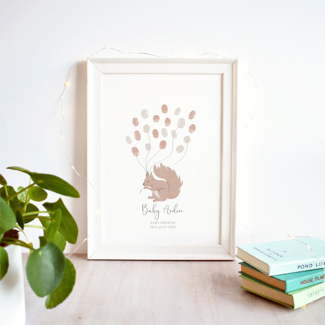 Squirrel Fingerprint Guest Book Baby Shower Print | Gender Neutral ...