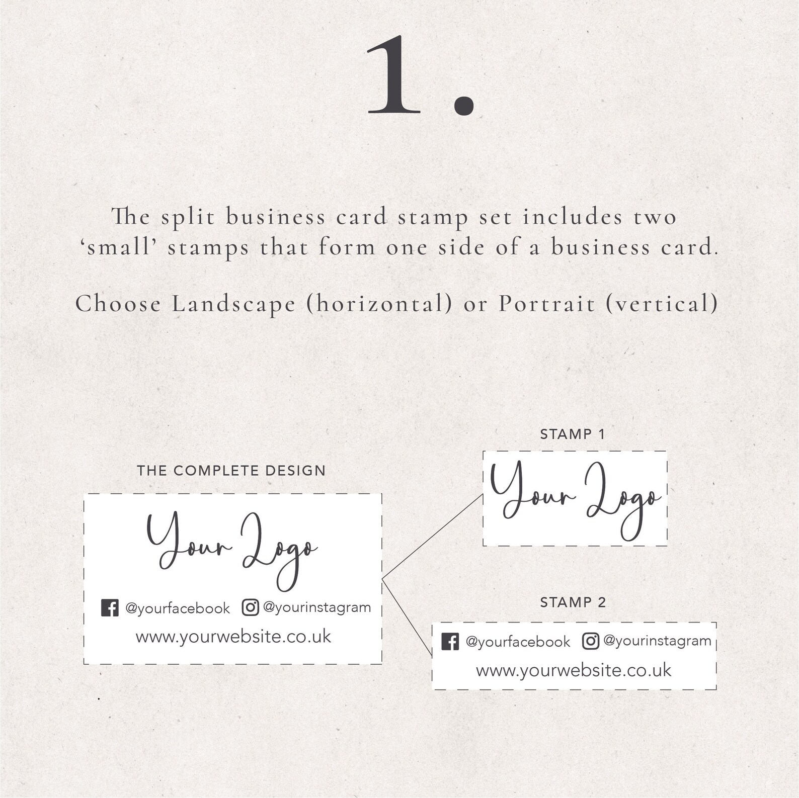 Split Business Card Stamp Set Custom Logo and Social Media | Etsy