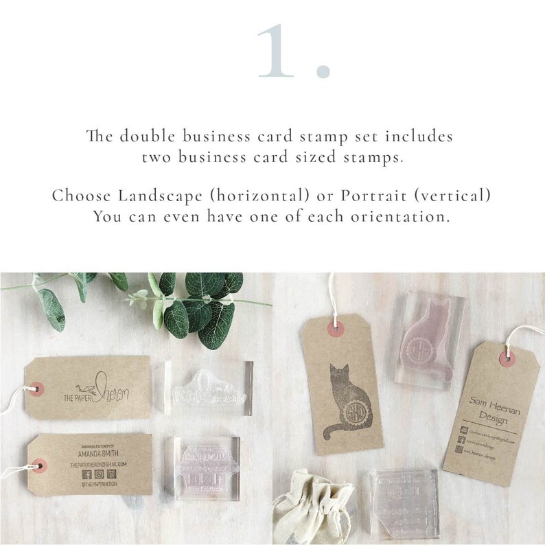 Double Business Card Stamp Set Custom Logo Stamp and Social | Etsy