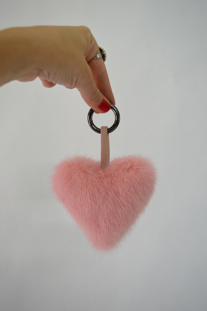 Real mink fur heartmink fur pom pom keychain shearling fur | Etsy