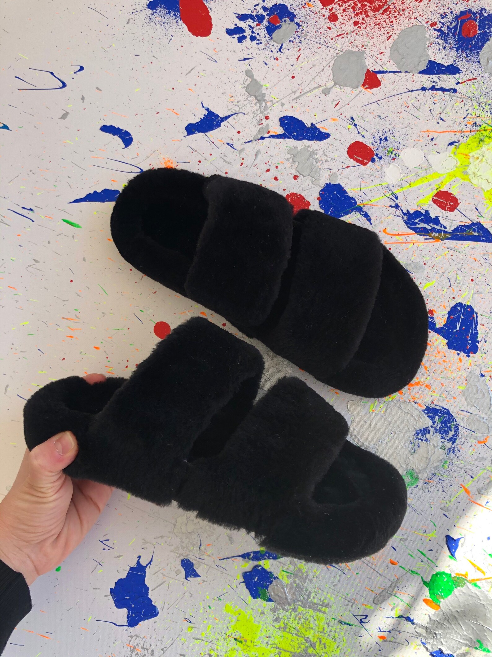 Real Fur Slides in Black Beaver Full Skin Rubber Fur Slippon - Etsy