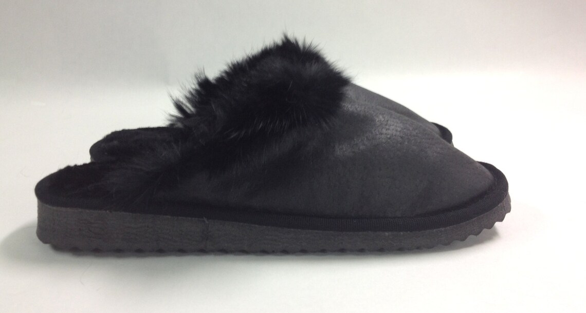 Black Genuine Shearling Slippers for Women. Sheepskin | Etsy