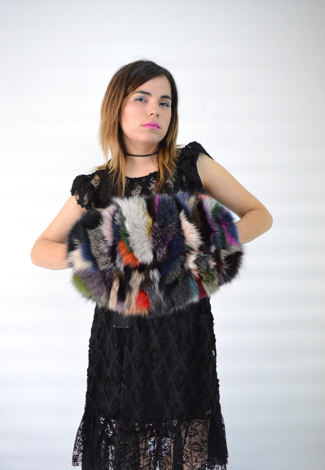 Multicoloured Fox Fur Hand Muff: Luxury Warmer With Pocket - Etsy