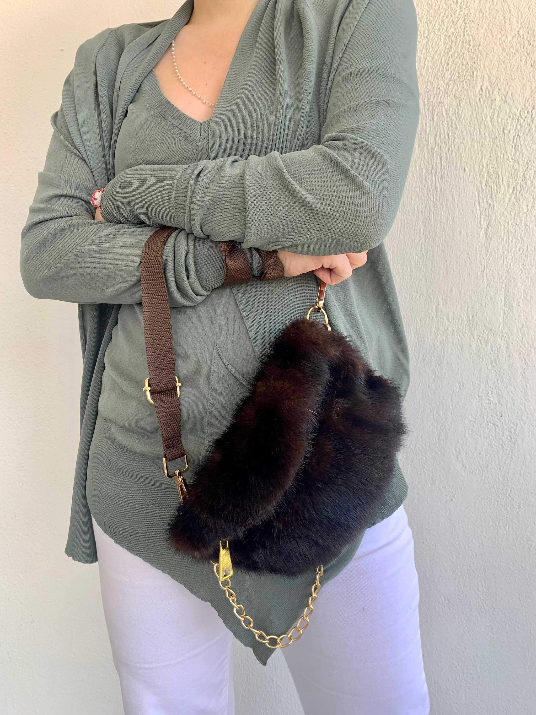 Real Mink Fur Bumbag: Brown Fanny Pack With Chain - Etsy