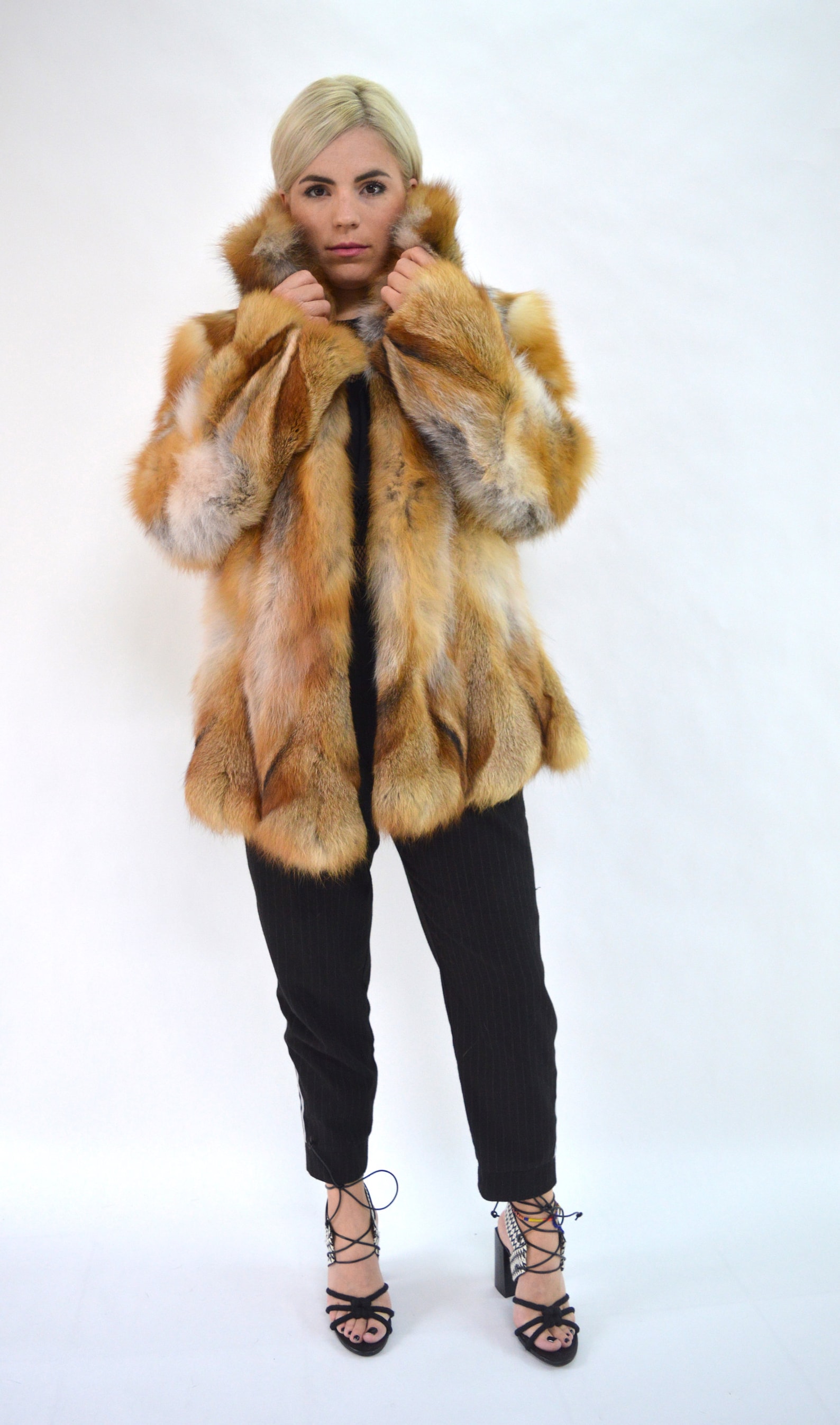 Real Fox Fur Coat Canadian Red Fox Fur Hooded Coat. Genuine | Etsy