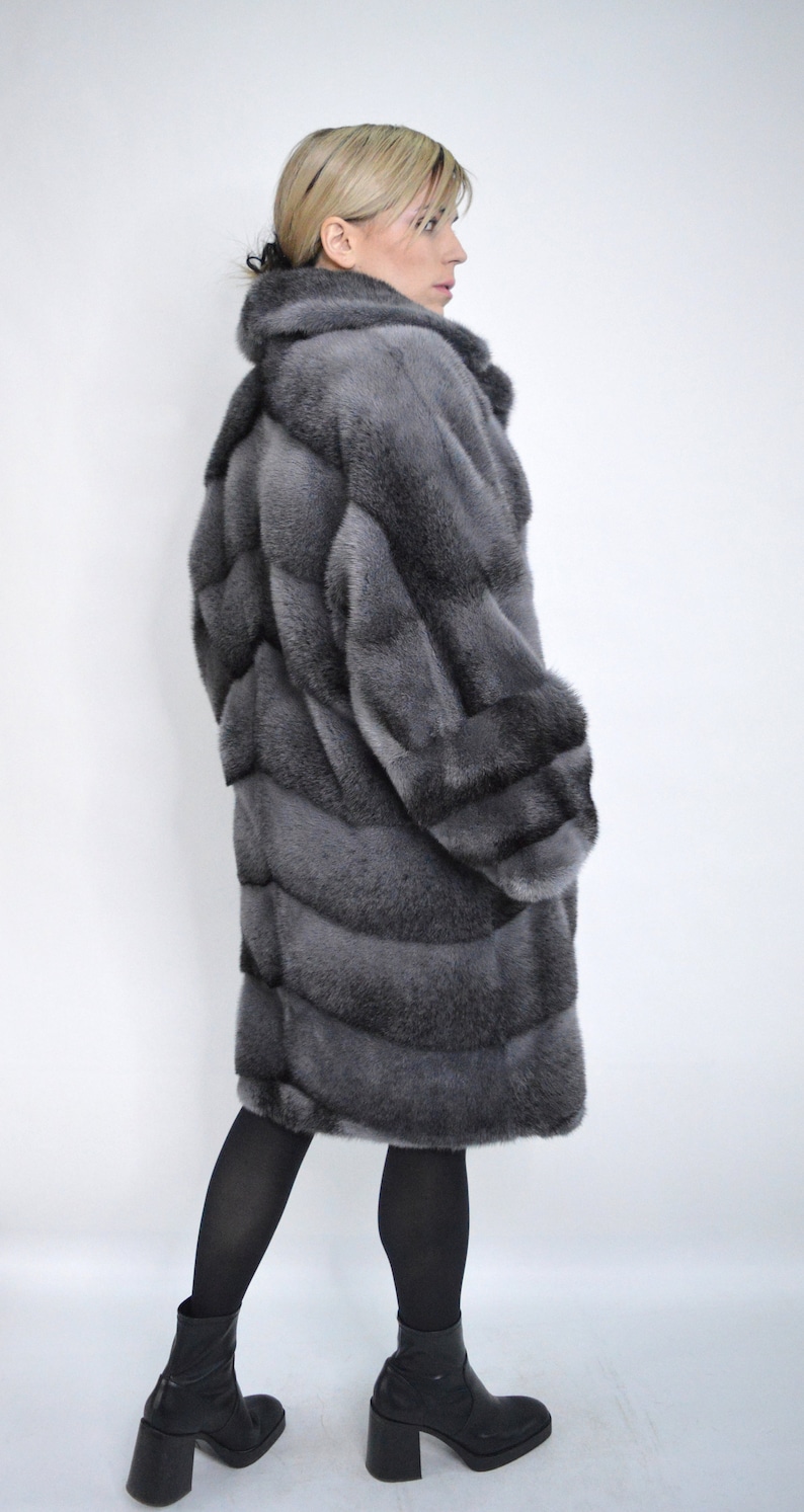 Real Grey Mink Fur Coat Kimono Black Cross Dyedplus Size Mink - Etsy