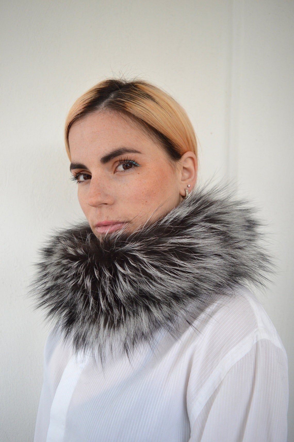 Real White Fox Fur Headband or Collar. Elastic Winter Fur Loop - Etsy