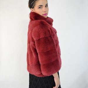 Real Supple Red Mink Fur Jacket, Cherry Diagonal Mink Coat , Stunning ...