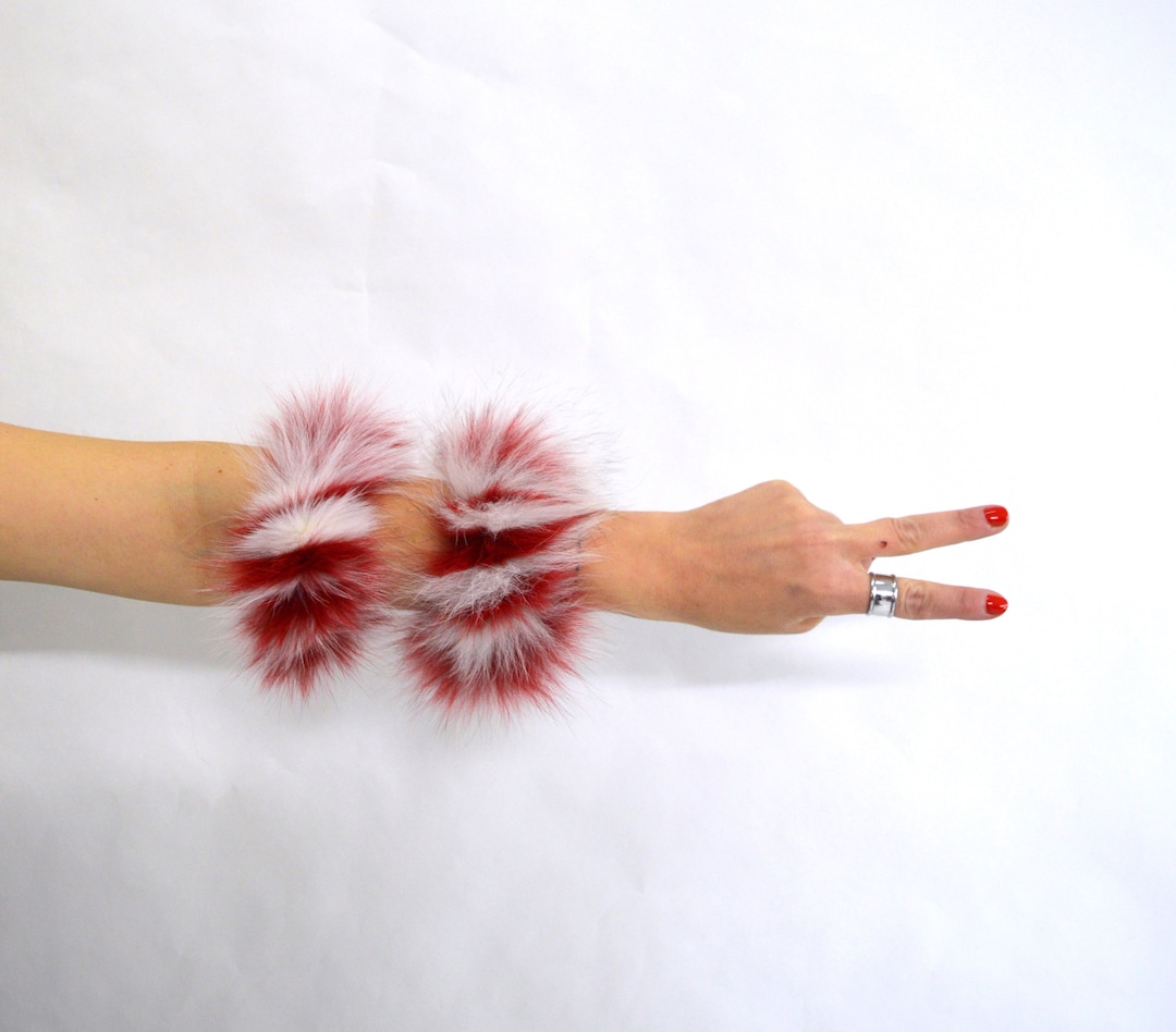 Two-tone Fox Fur Scrunchie: Pastel Pink & White Fur Cuff - Etsy