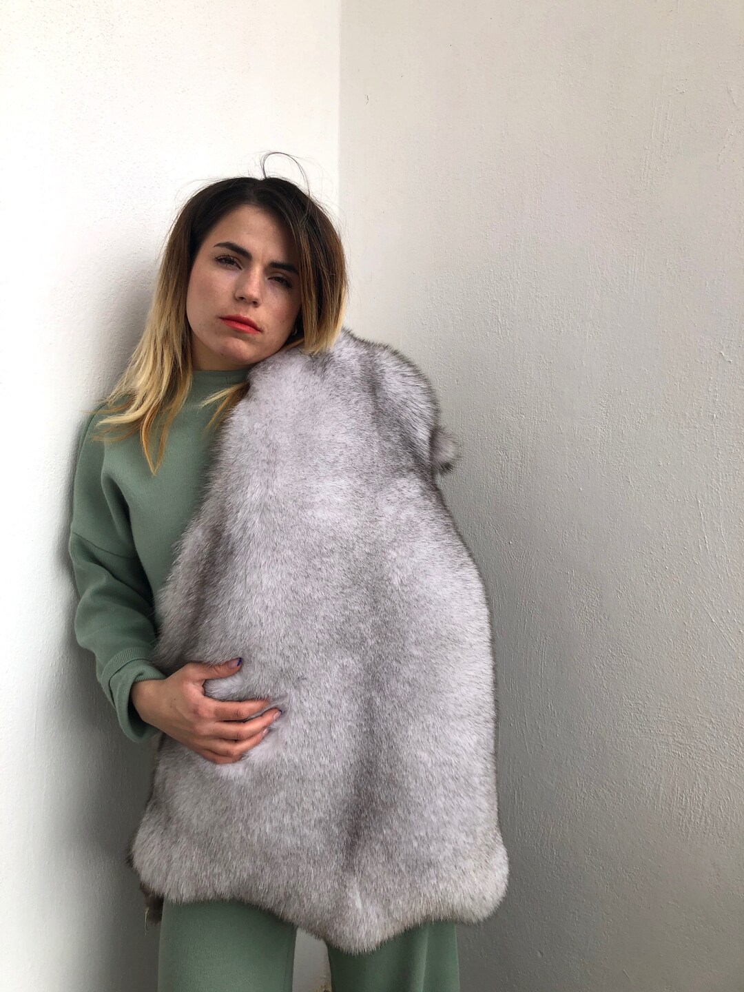 Genuine Blue Fox Fur Pelt: Luxury DIY Craft Material Huge Skin From ...
