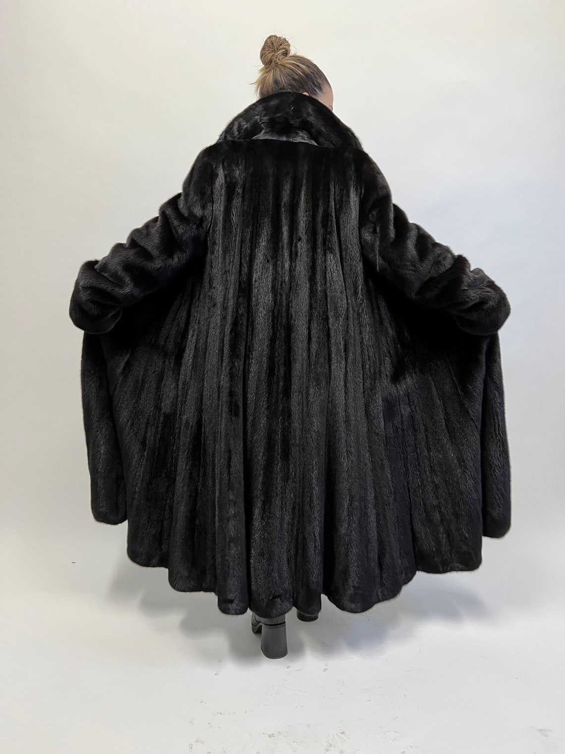 Real Black Let Out Godet Mink Superior Fur Long Coat in Supple - Etsy