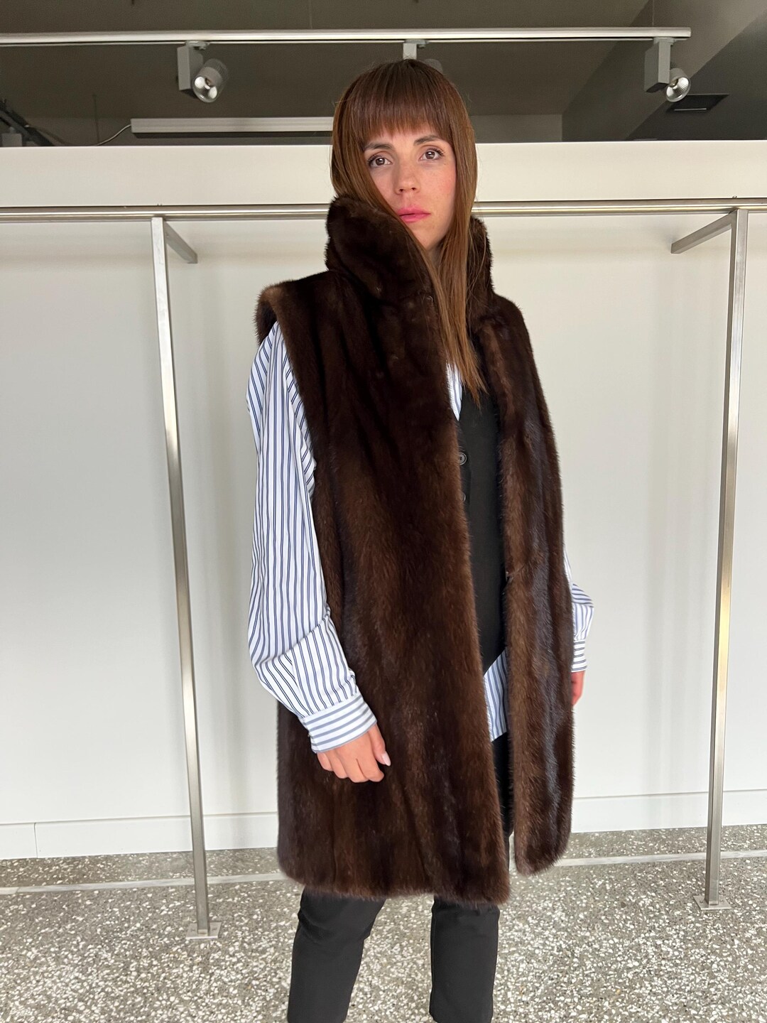 Real Brown Mink Fur Vest in Straight Line Made From Lavish Brown Saga ...