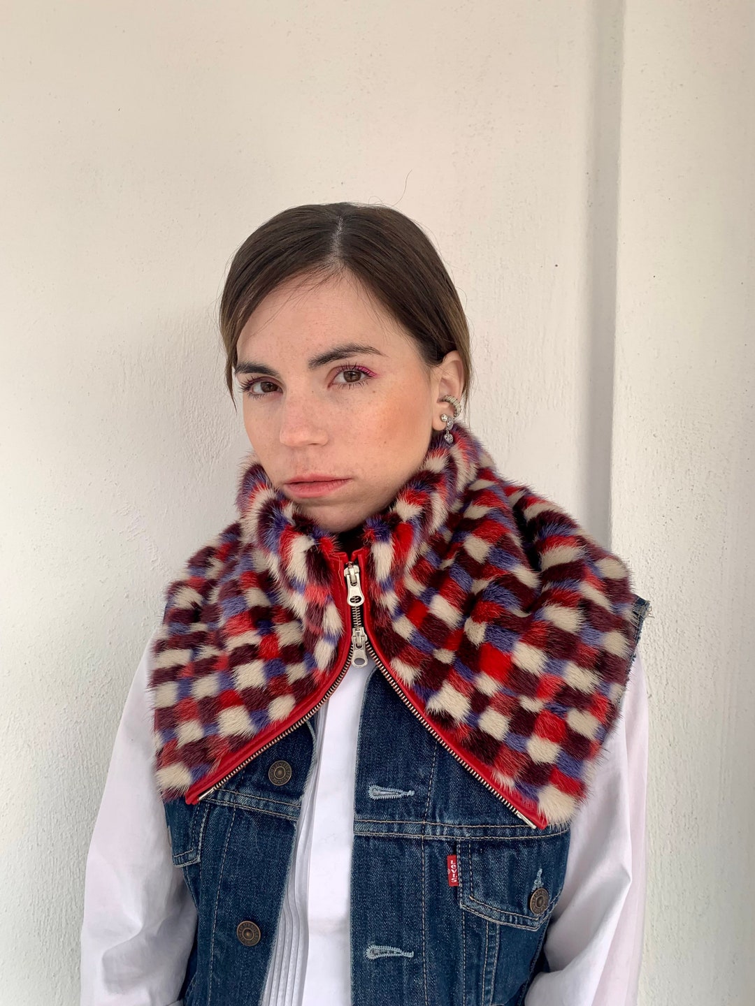 Pixelated Mink Fur Cowl: Zipped Loop Scarf - Etsy