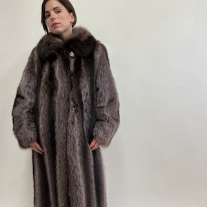 Real Grey Raccoon Fur Coat With Big Collar, Natural Grey Cross Full ...