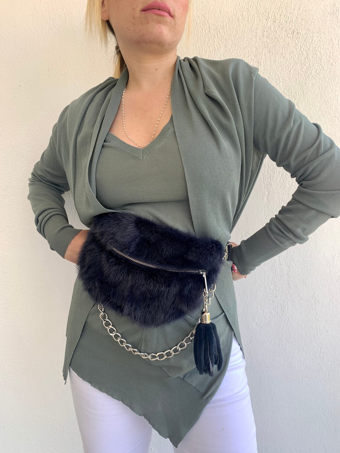 Navy Mink Fur Bumbag With Chain Tassel: Luxury Fanny Pack - Etsy