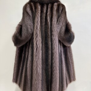 Real Grey Raccoon Fur Coat With Big Collar, Natural Grey Cross Full ...