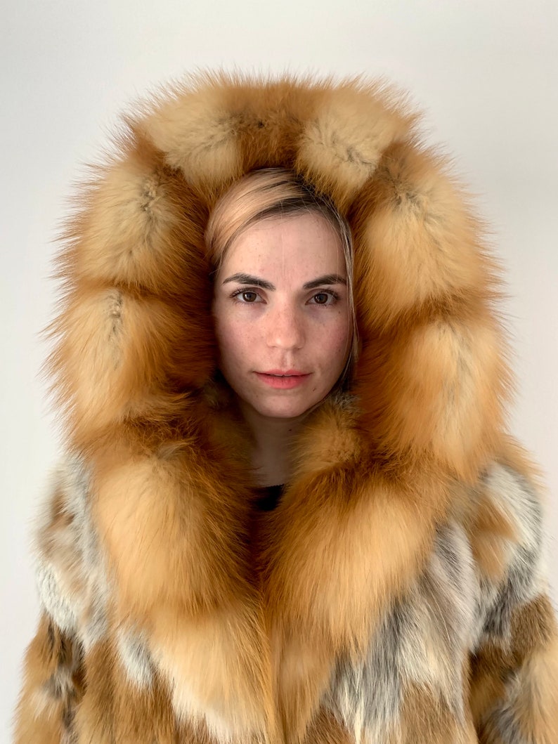 Real Fox Fur Coat Canadian Red Fox Fur Hooded Coat. Genuine | Etsy