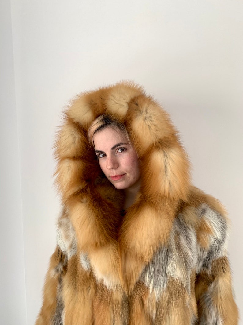 Real Fox Fur Coat Canadian Red Fox Fur Hooded Coat. Genuine | Etsy