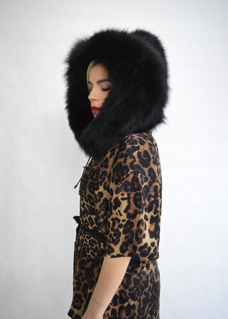 Real Black Fox Fur Hood Huge Fur Hood . Stylish Fur Hooded - Etsy Australia