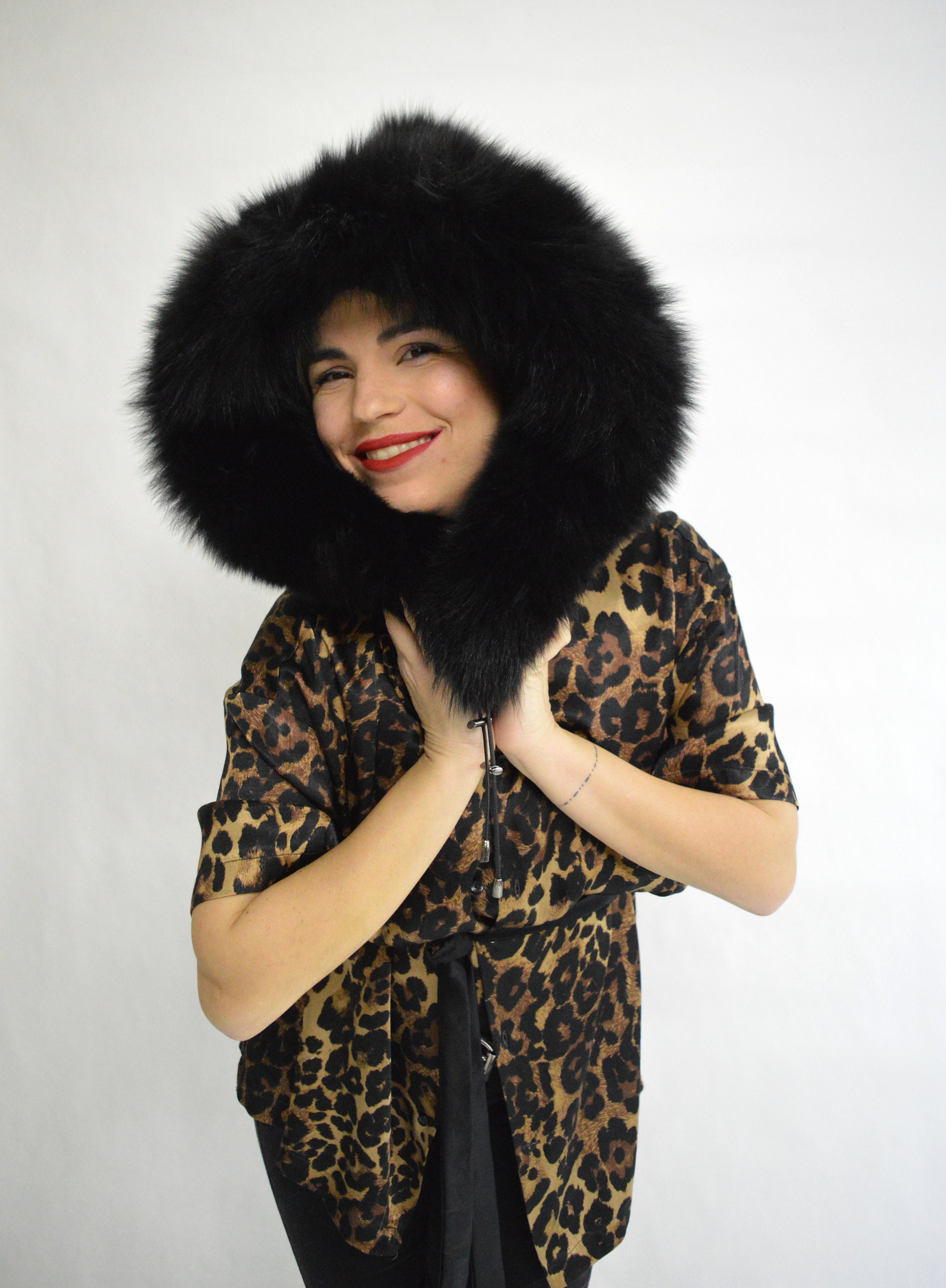 Real Black Fox Fur Hood Huge Fur Hood . Stylish Fur Hooded | Etsy