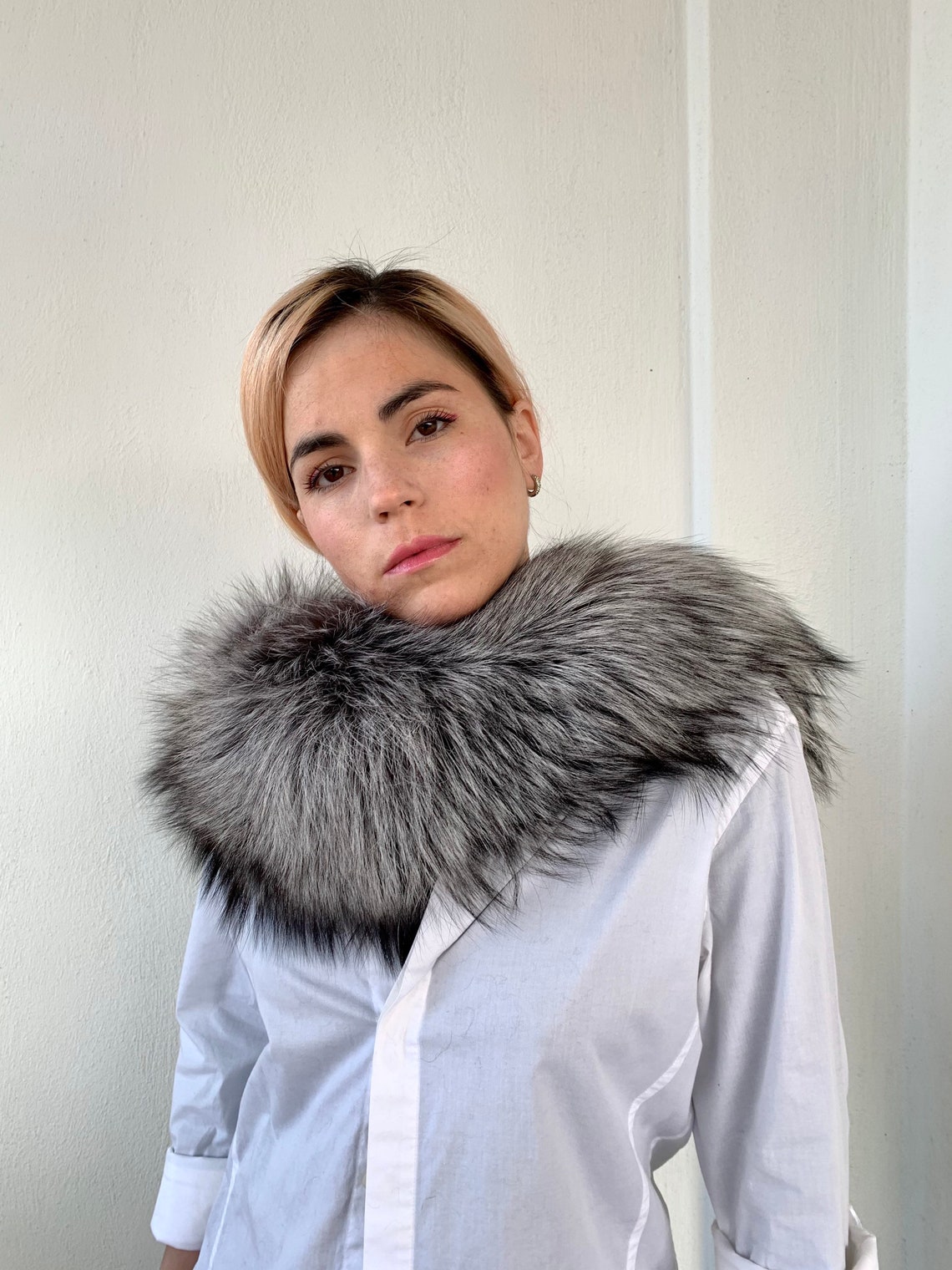 Real silver fox fur collar lavish fur scarf for strollers. | Etsy