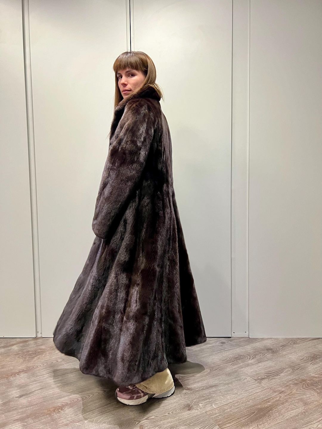 Real Mahogany Let Out Godet Mink Superior Fur Long Coat in Supple Male ...