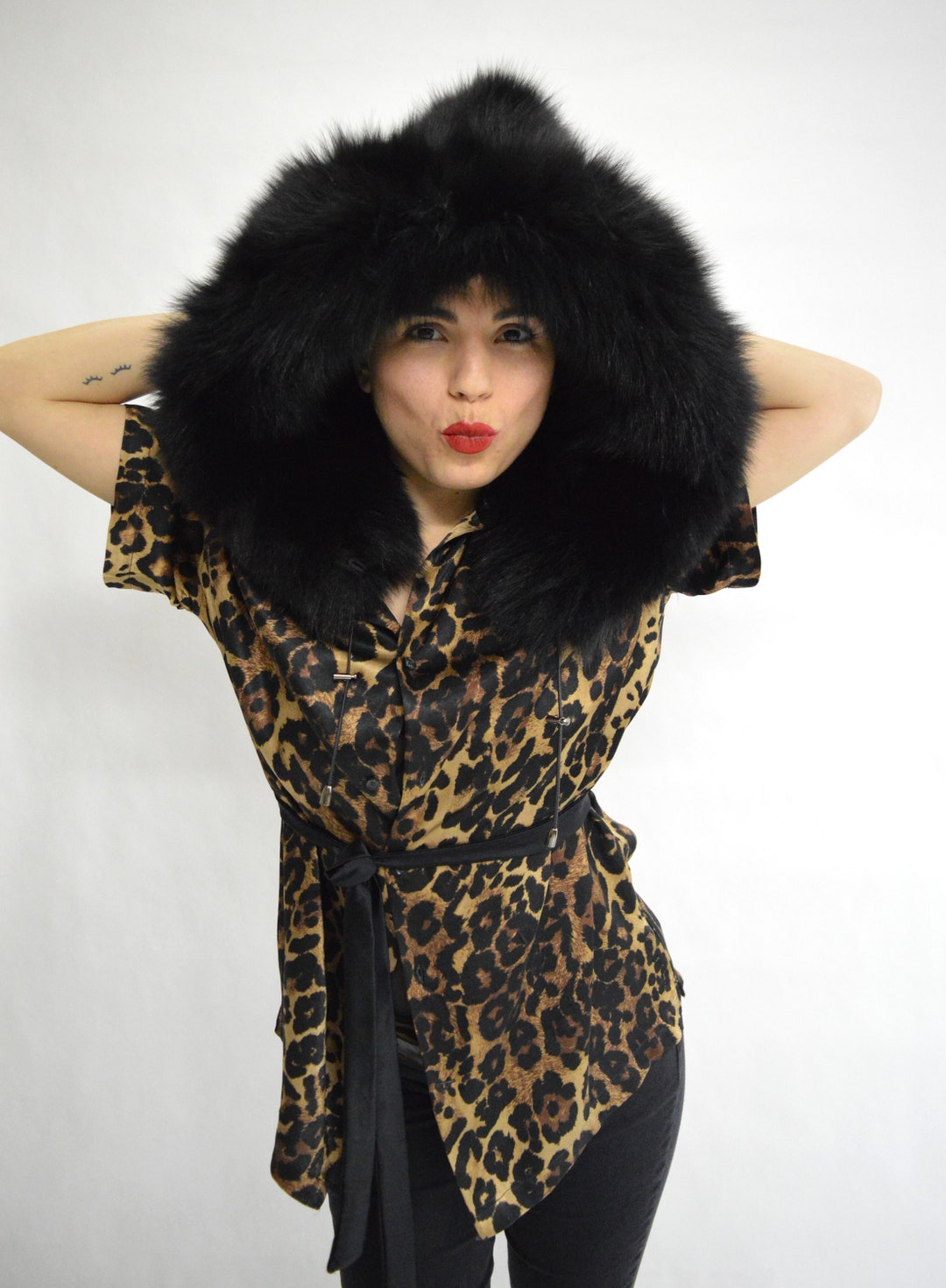 Buy Real Black Fox Fur Hood, Huge Fluffy Fur Hood Accessory. Stylish ...
