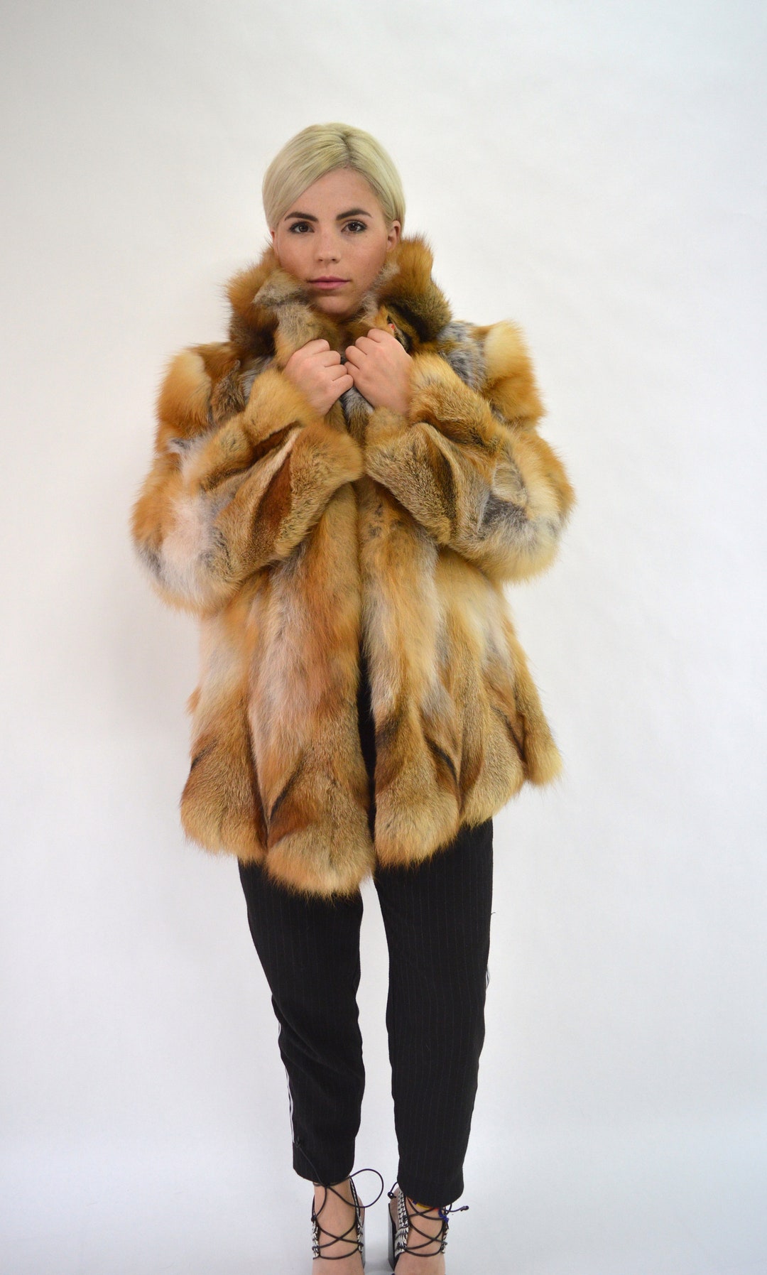 Real Fox Fur Coat, Canadian Red Fox Fur Hooded Coat. Genuine Fox Fur ...