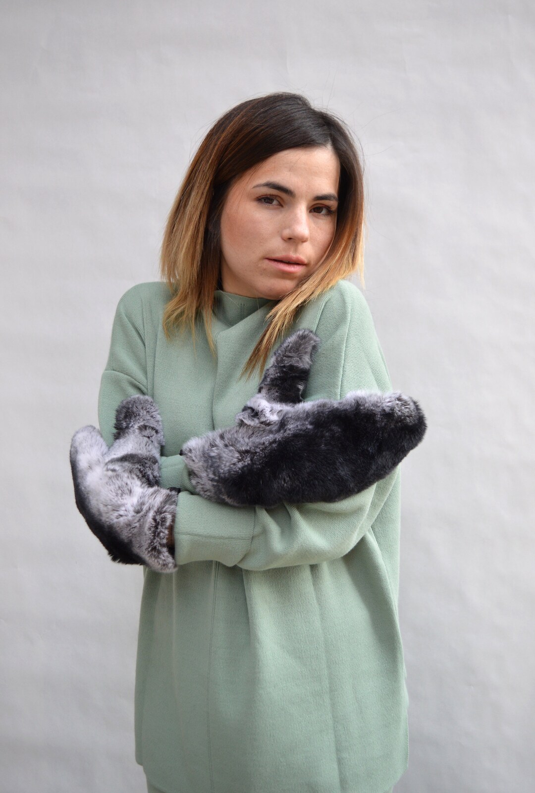 Real Rabbit Fur Mittens in Chinch-style for Adults With Adjustable ...