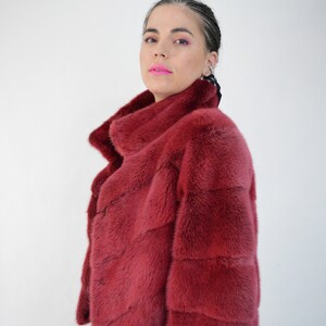 Real Supple Red Mink Fur Jacket, Cherry Diagonal Mink Coat , Stunning ...