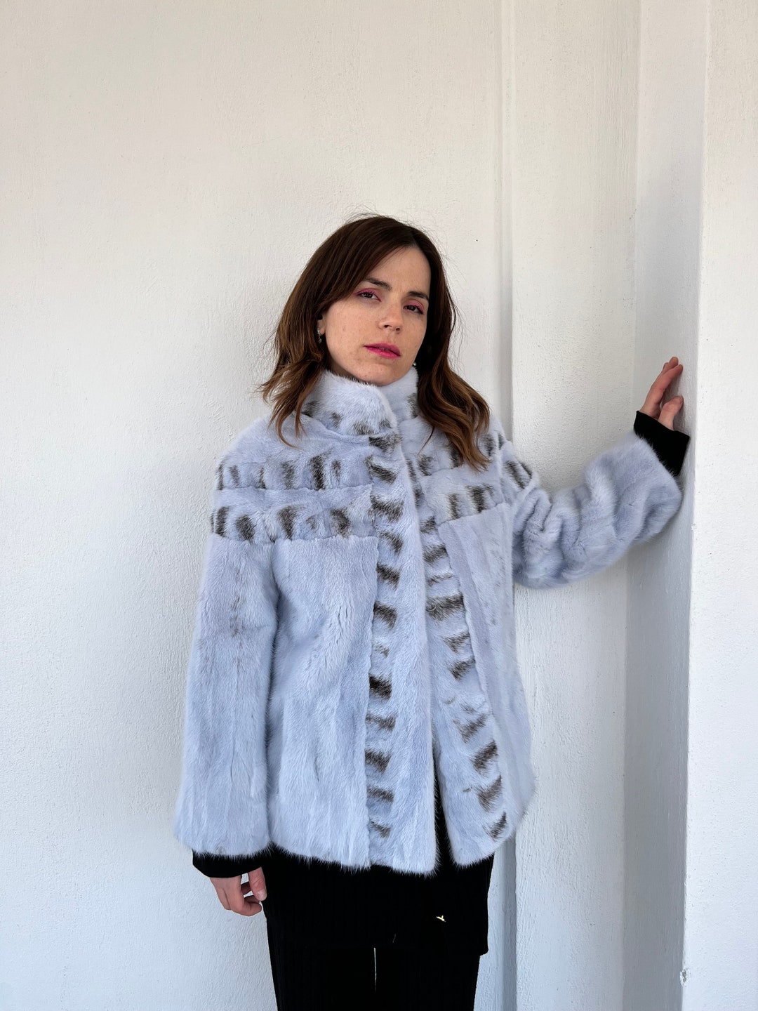 Baby Blue Mink Fur Jacket: High Collar Artisanal Fur - Handmade in ...