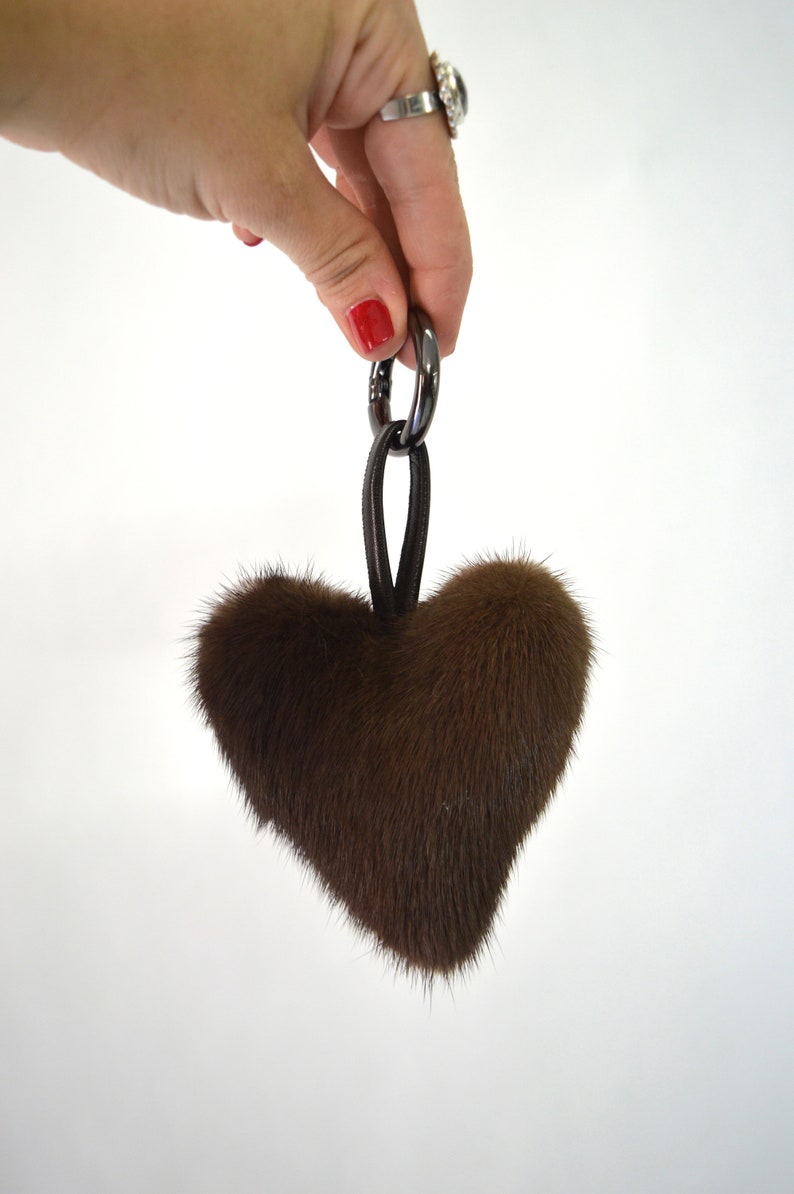 Real mink fur heartmink fur pom pom keychain shearling fur | Etsy