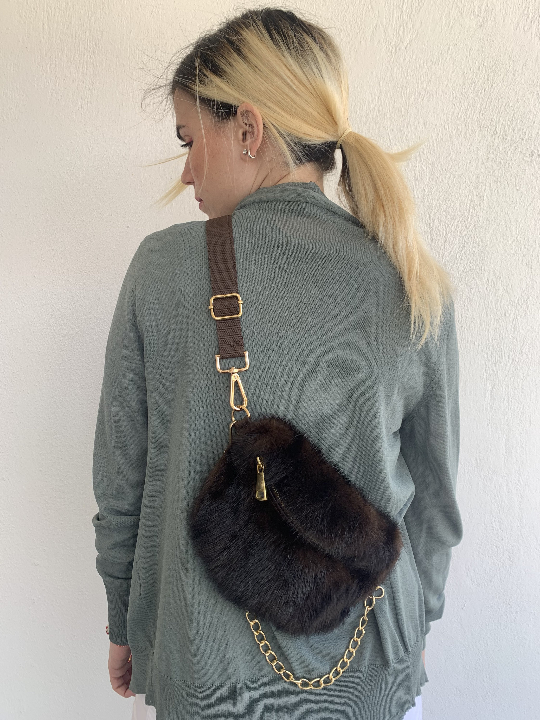 Real Mink Fur Bumbag: Brown Fanny Pack With Chain - Etsy