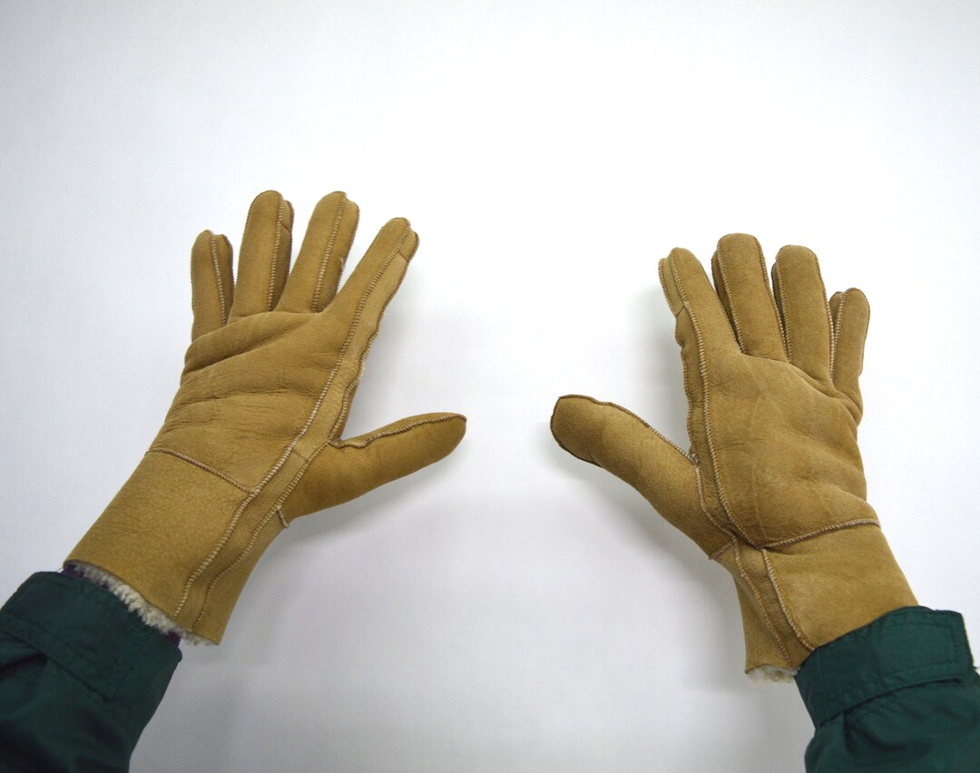 Real Sheepskin Fur Mittens, Genuine Shearling Fur Gloves for Men ...