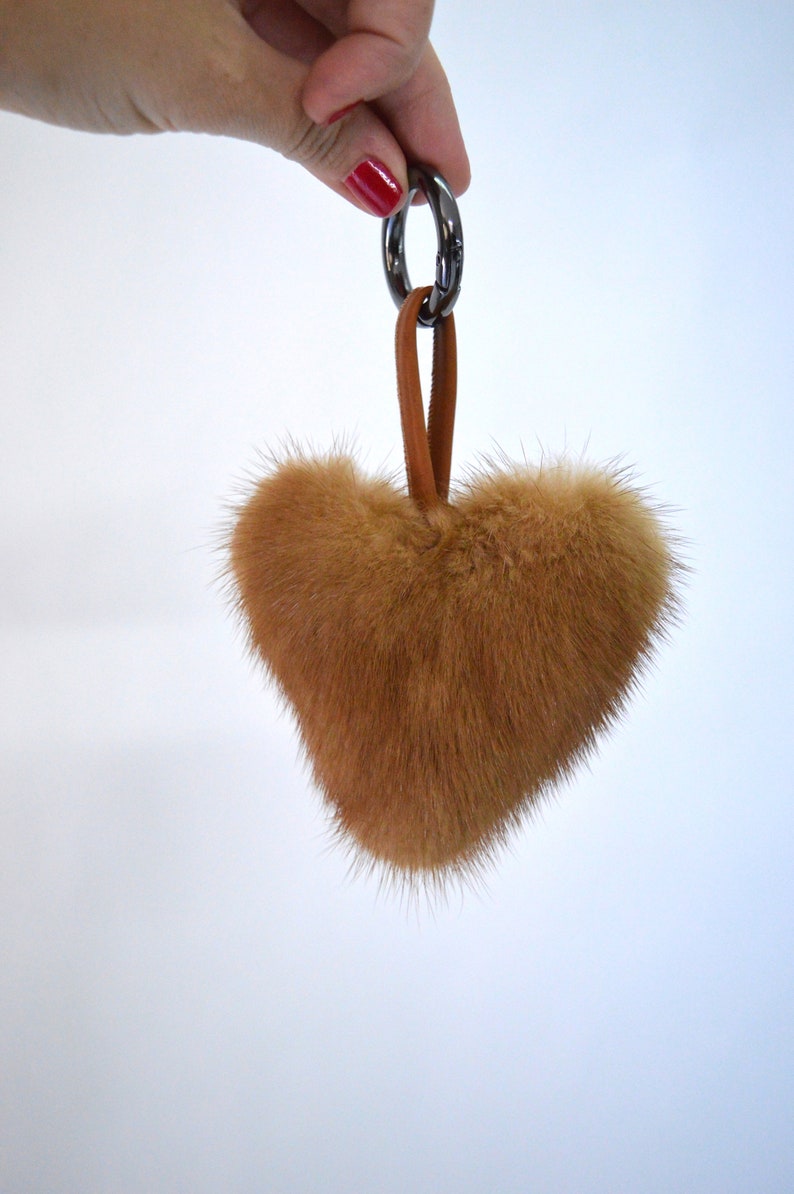 Real Mink Fur Heartmink Fur Pom Pom Keychain Shearling Fur - Etsy
