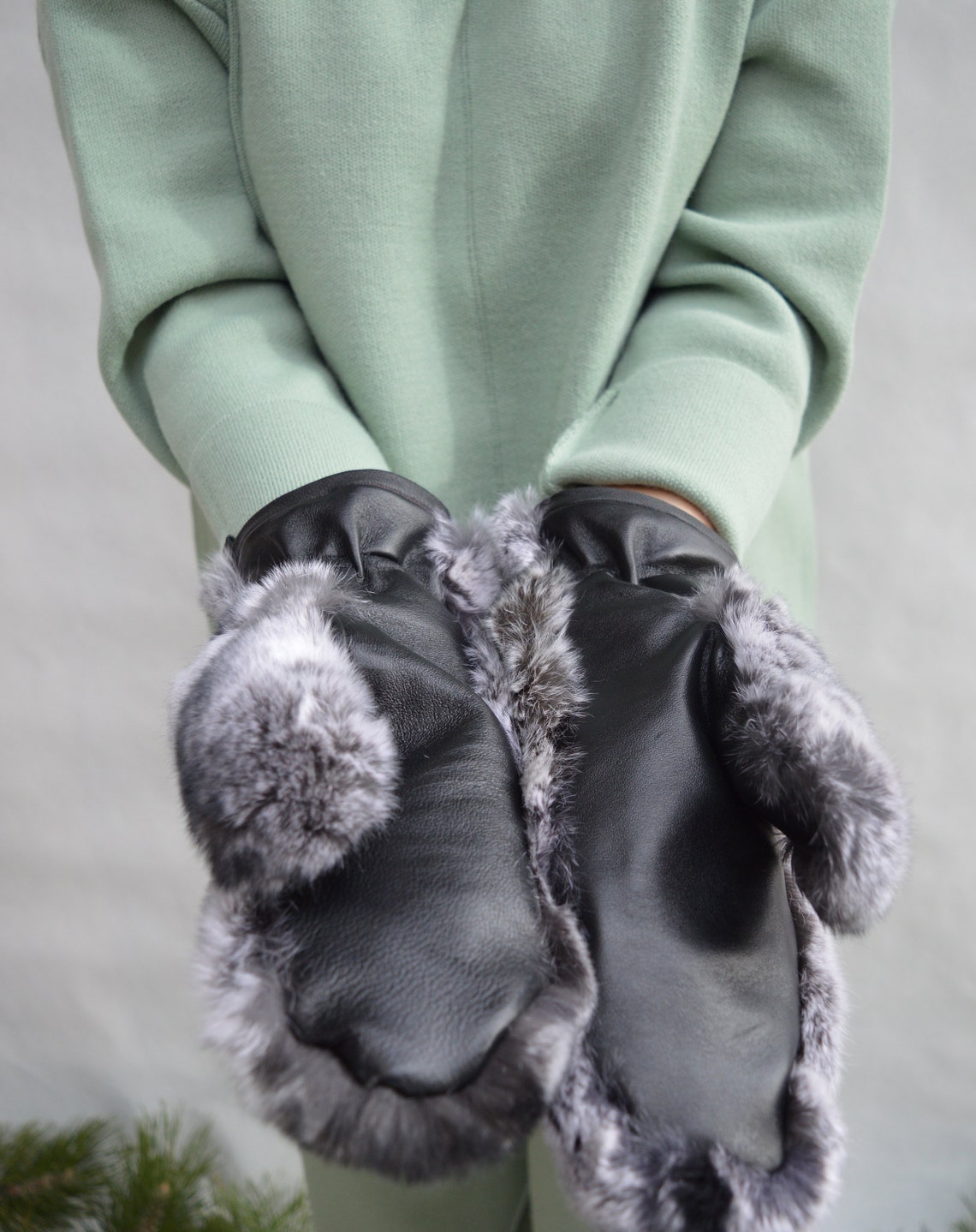 Real Rabbit Fur Mittens in Chinch-style for Adults With - Etsy