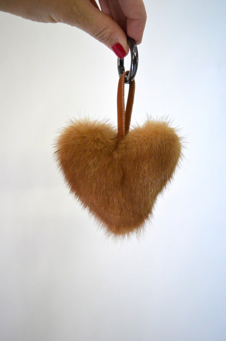 Real mink fur heartmink fur pom pom keychain shearling fur | Etsy