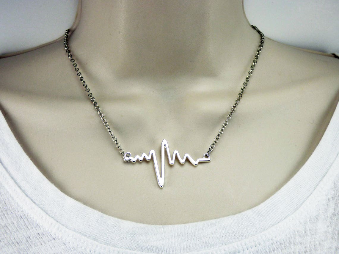 Silver Heartbeat Necklace, Ekg Necklace, Heart Beat Jewelry, Beating ...