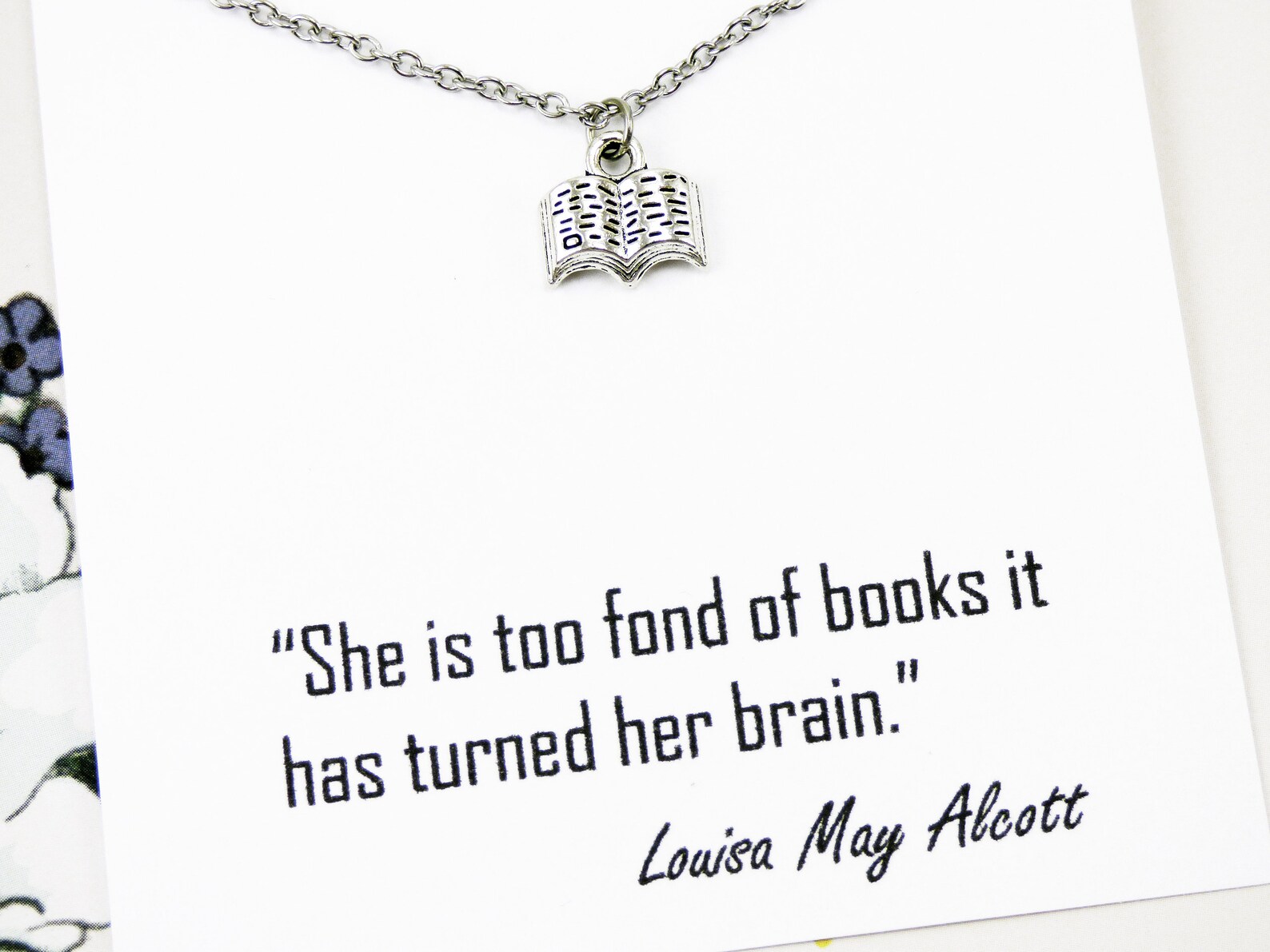 Silver Book Necklace Library Book Jewelry With a Message | Etsy