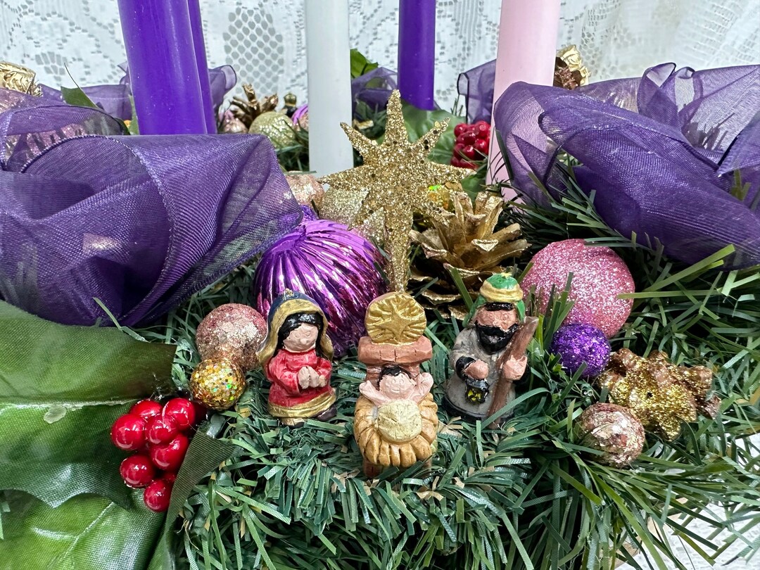 83 Mini Nativity Figures and Magi, 17" Advent Wreath, Traditional ...
