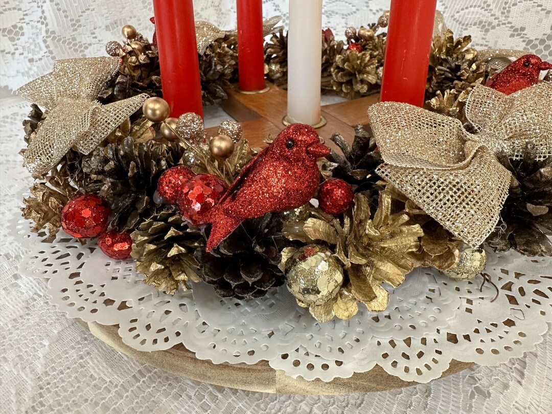 78 Elegant 16 Advent Wreath of Gold & Bronze Pinecones, Taper Candle ...