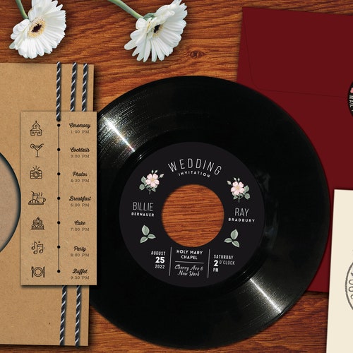 Record Wedding Invitation With Photo - Etsy