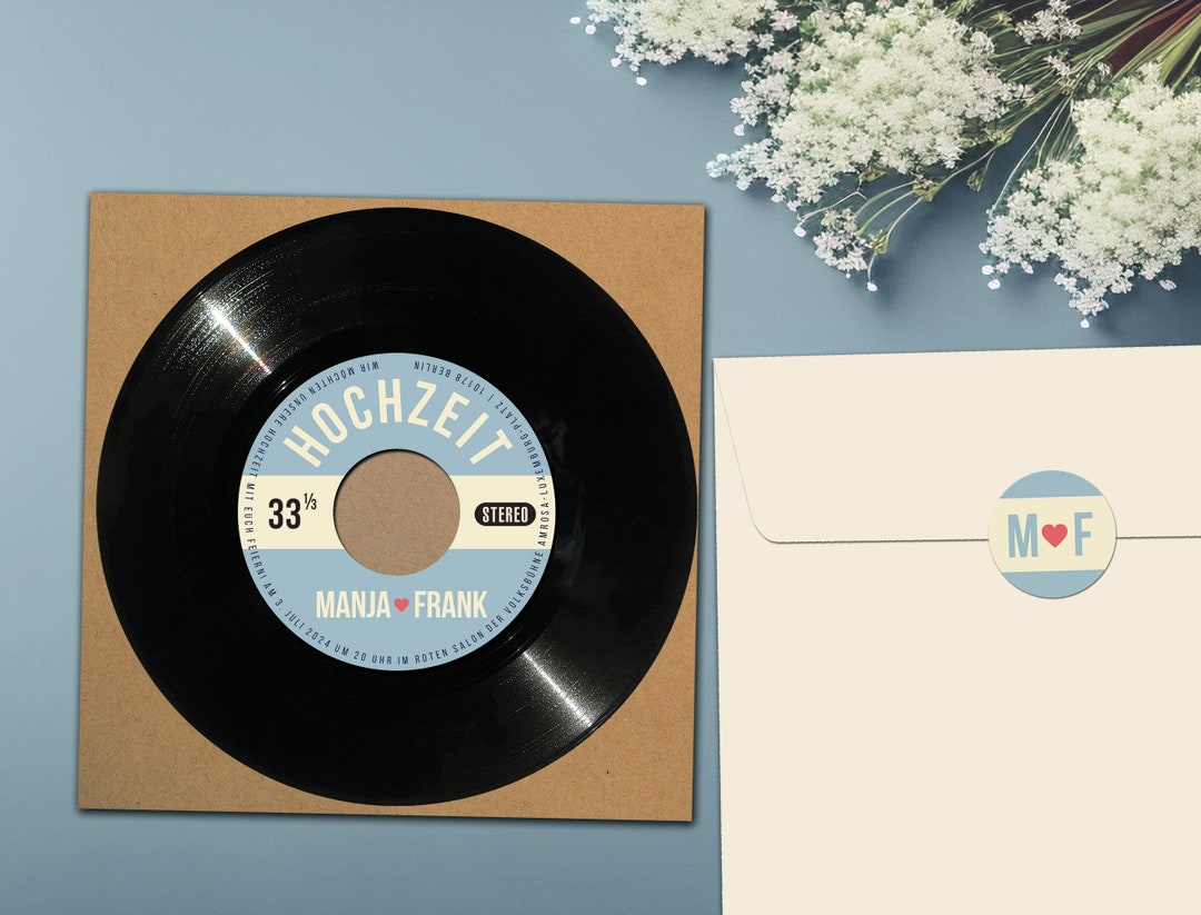 10 Vinyl Wedding Invitations With Kraftpaper Sleeve Custom Record ...