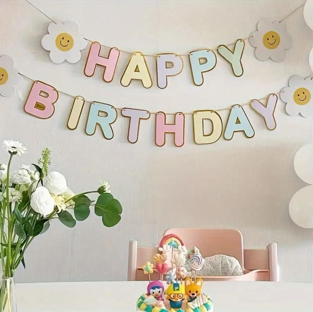 Pastel Happy Birthday Wall Banner, Birthday Party Decorations, Wall ...