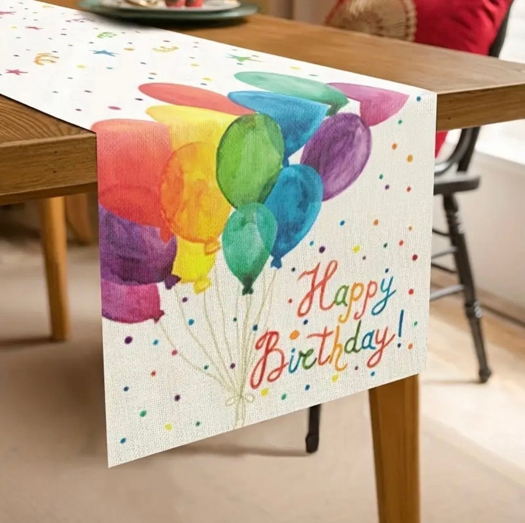 Happy Birthday Table Runner With Balloons, Brightly Coloured Birthday ...