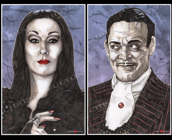Addams Family Morticia and Gomez Movie Poster Art Print Set of - Etsy