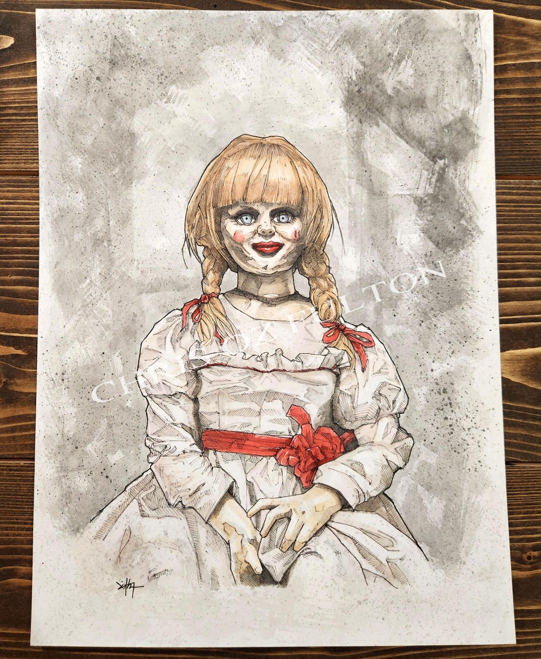Annabelle the Conjuring Original Drawing Painting Artwork by Chris Oz ...